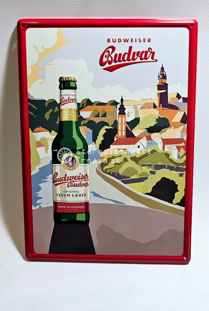 plechová tabuľa Budvar - Starožitnosti rekvizity záložňa Trnava